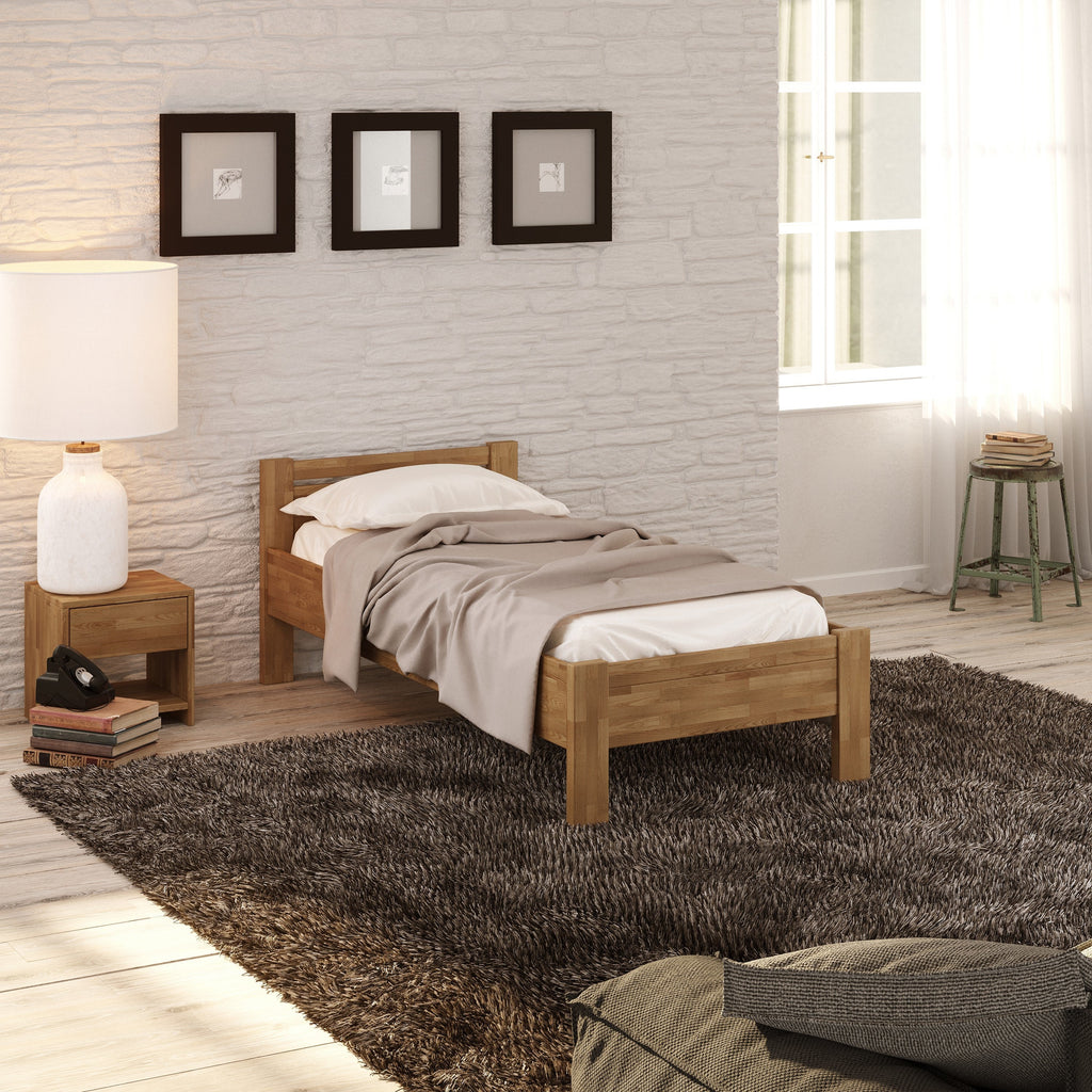 Buy a solid wood bed + bedside table ️ SiSi oak bed – krokwood.co.uk